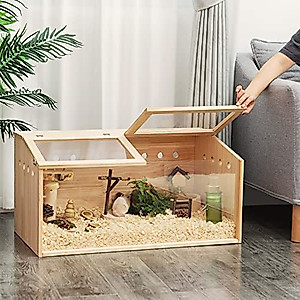 COZIWOW Wooden Hamster Cage, Animal Cabinet for Dwarf Syrian Hamsters Degus, Hamster Habitat with Openable Top and Large Acrylic Sheets, Small Animal Cage for DIY, Wood Color