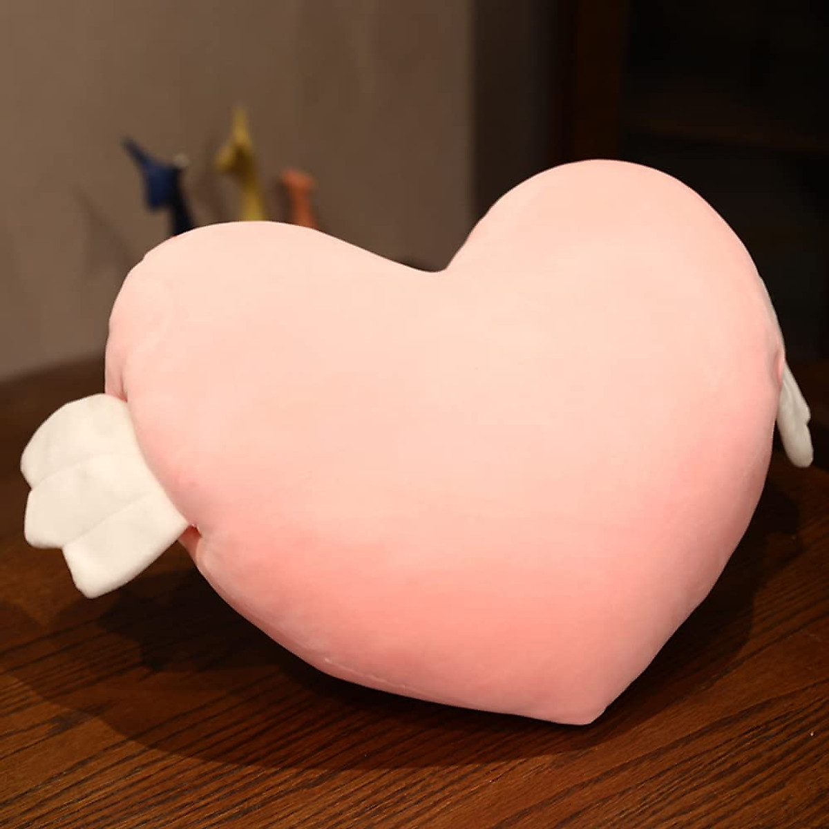 Plush Heart Shaped Pillow with Angel Wings,Hand Warmer Pillow,Soft Pink Heart Pillow Cushion Toy Throw Pillows for Mom Fit for Room Office Car Decor Birthday Present (Pink) (Pink)