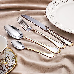 Zerophilo Silverware Set Gold Cutlery Set Mirror Polished Flatware Set Stainless Steel knife fork spoon Dishwasher Safe Gift of Wedding Housewarming Service for 1 (Gold)