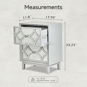 COZAYH Modern Contemporary 2-Drawer Nightstand, Accent Front Mirror Nightstand, for Small Spaces, Bedroom, Light Gray
