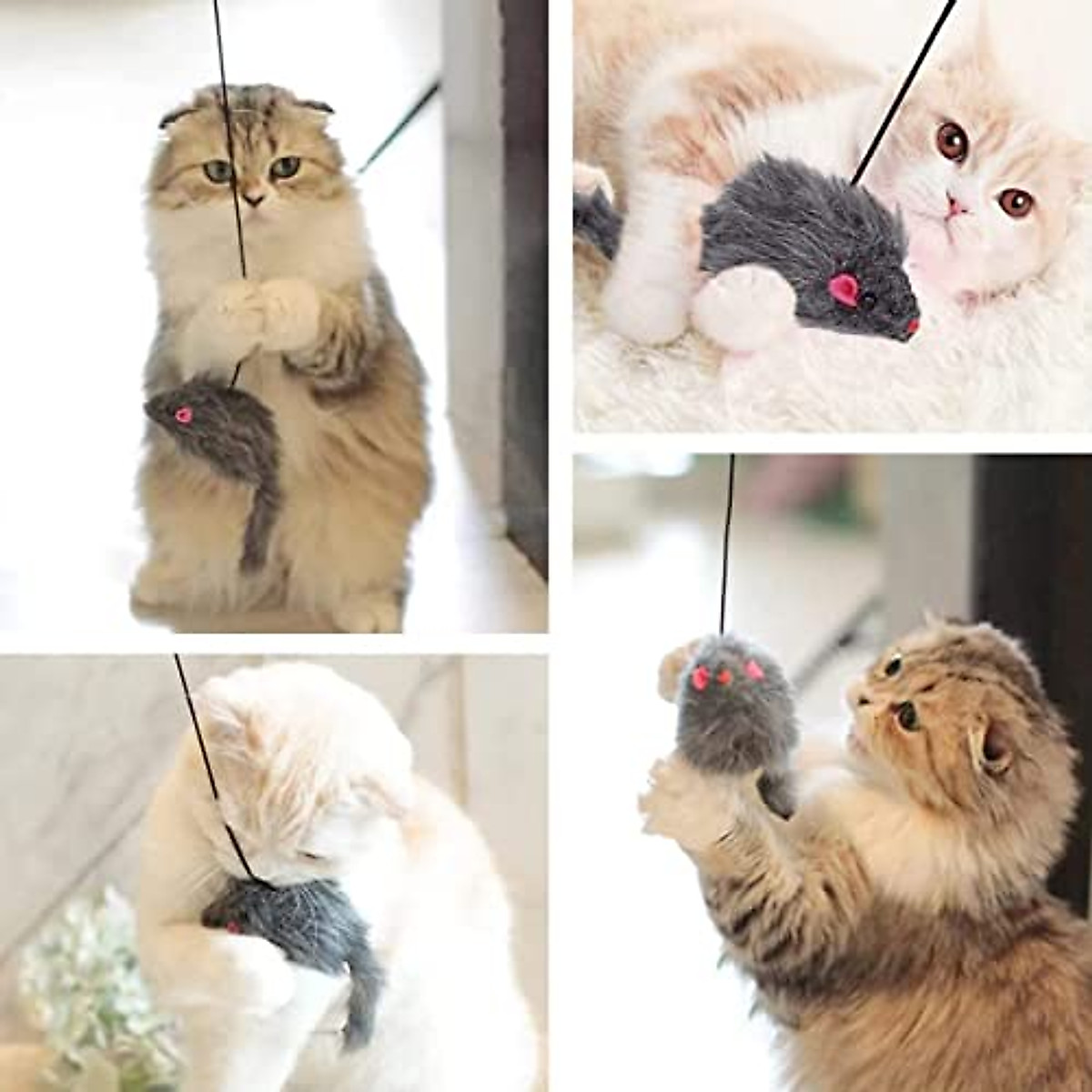 Mice Toys for Indoor Cats - 3 Pack Hanging Door Cat Toys with Tassel - Retractable Cat Toy with Rope Mouse Starfish Caterpillar - Interactive Cat Teaser Toy for Indoor Kitten Play Chase Exercise