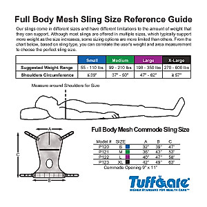 Tuffcare Full Body Shower/Bath Commode Sling Compatible with Hoyer, Invacare, McKesson, Drive, Lumex, Medline, Joerns and Other Patient Lifts, Oversize Fit Mesh Polyester Slings (X-Large)