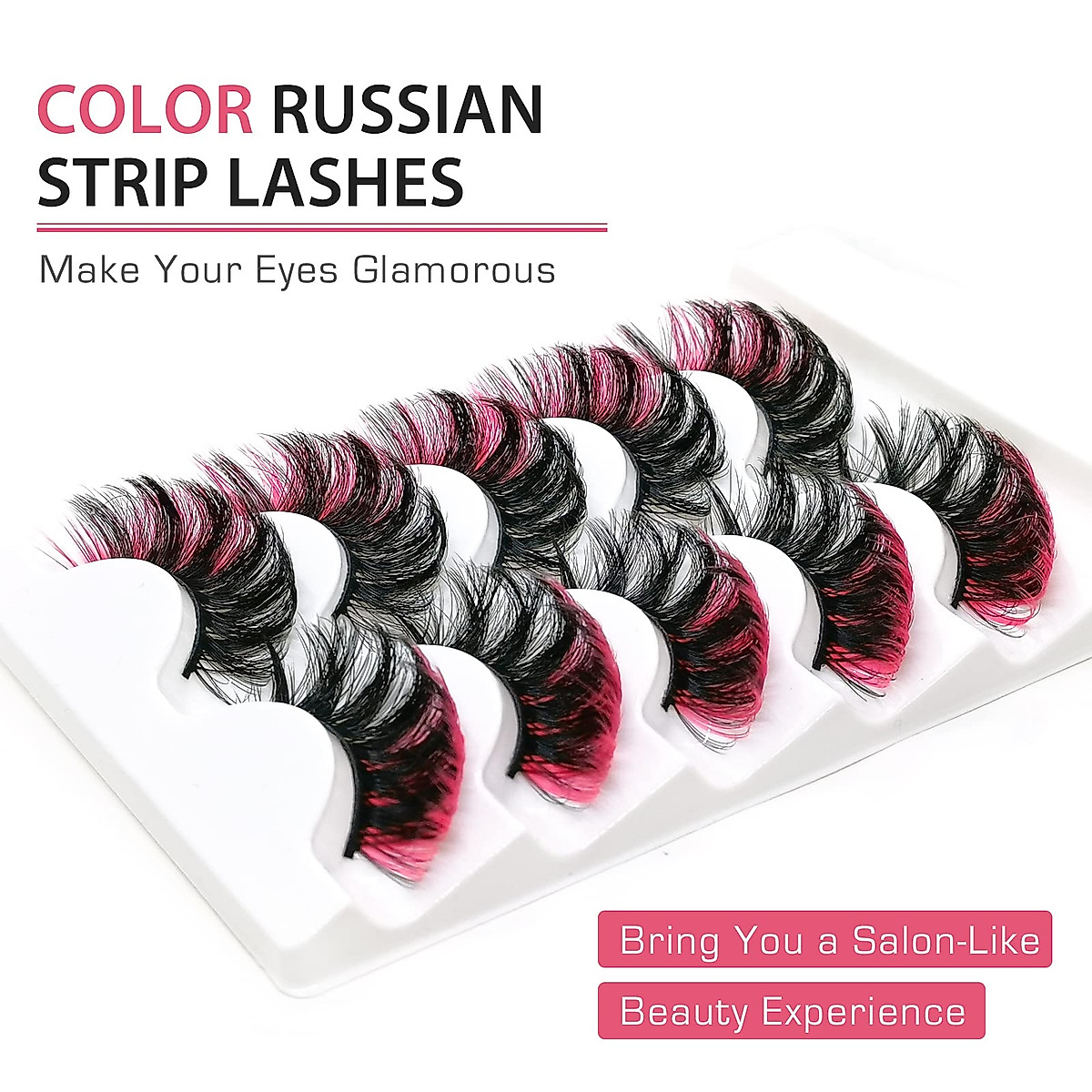 Royaomis 3d Colored Russian Strip Lashes, 20mm D Curl Lash Strips, Fluffy Eyelashes Mink, Natural False Lashes Mink, Natural Wispies, Wispy Fake Lashes, Faux Mink Eyelashes Natural Look (Pink)