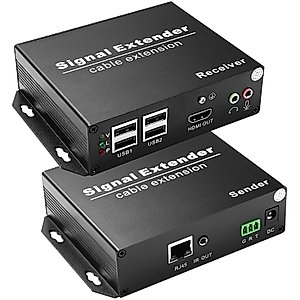 LornCeng 4K HDMI KVM USB Extender Over Cat5e/6/7 up to 120M(394ft), KVM Extender Over IP Zero Latency Support All System, Plug & Play, 4 Ports USB2.0