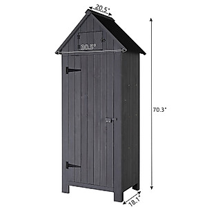 VINGLI Outdoor Wooden Storage Shed, Garden Shed Outside Tool Cabinet with Safety Latch, Patio Storage Organizer (Dark Grey)
