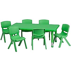 Flash Furniture Rectangular Activity Table Set, 24"W x 48"D x 14.50" - 23.75"H, Green