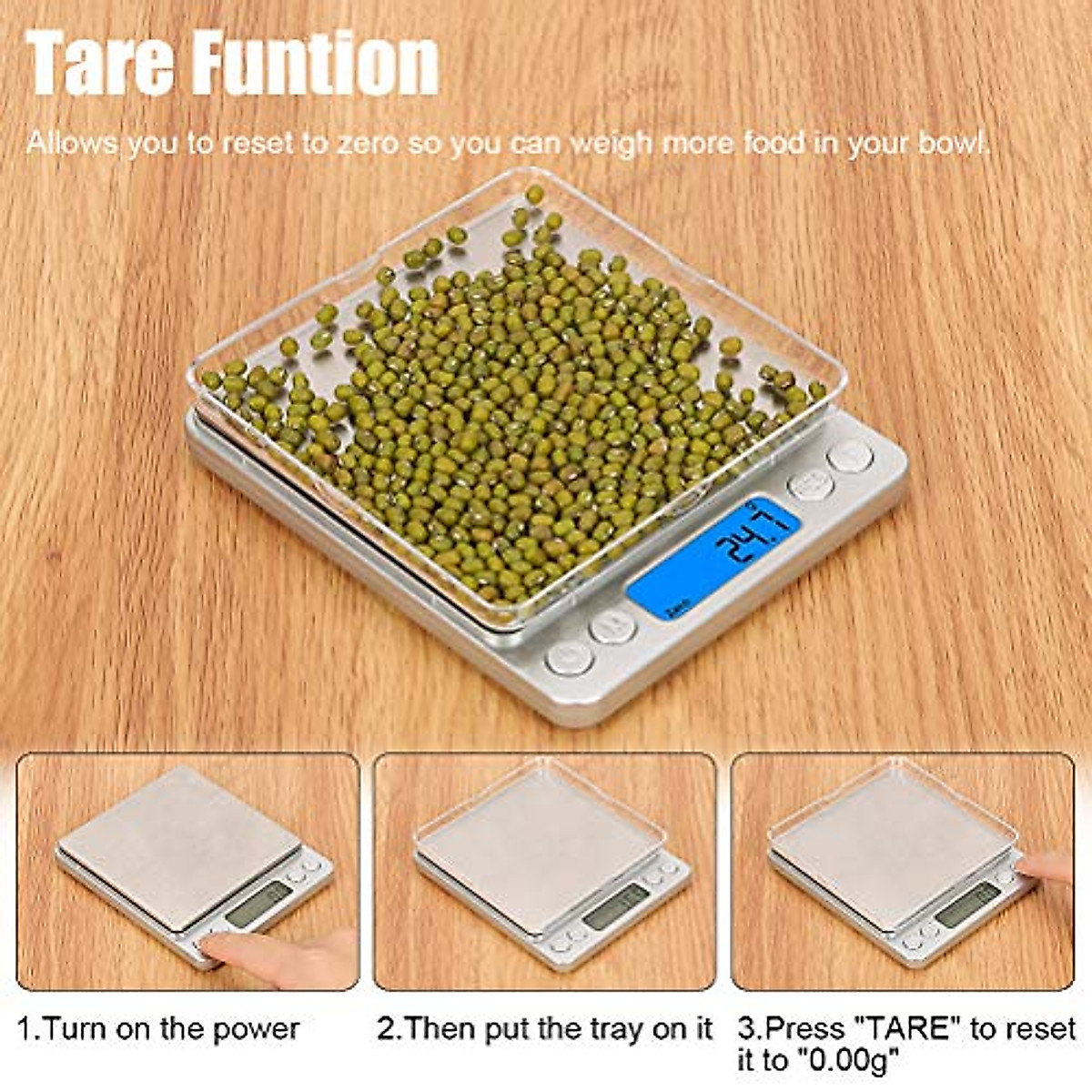 Emoly Food Scale,Digital Kitchen Scale, Mini Size Food Scale 500g/ 0.01g - High Precision Jewelry Weight Scale with Platform, Stainless Steel, LCD Display, Tare，Pcs Features（Does not include battery）
