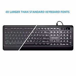 SurnQiee Large Letter Print Keyboard, 104 Keys Standard Full Size USB Wired White LED Backlit Computer Keyboard (KB612)