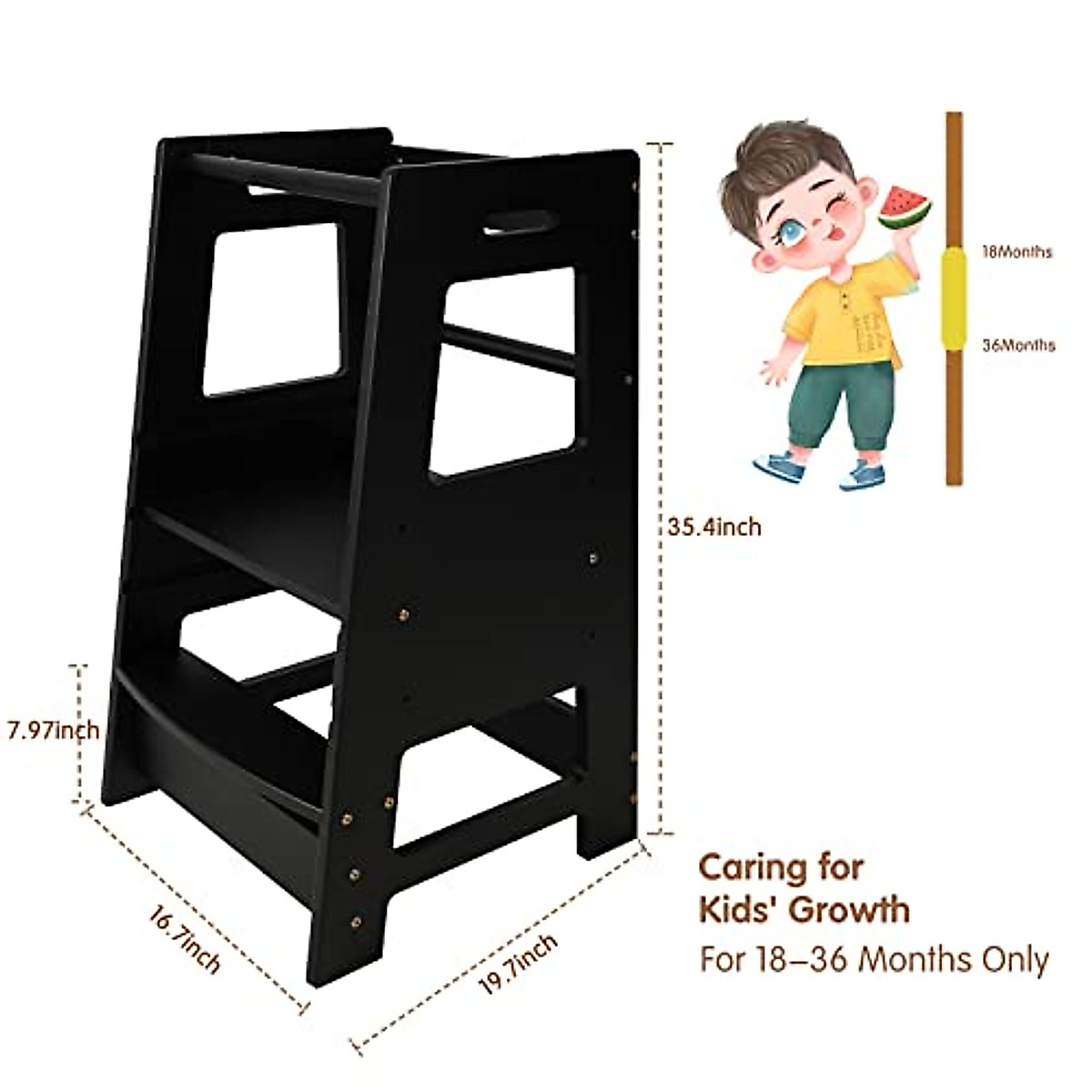DEARYOU Toddler Stool Tower,Toddler Kitchen Stool, Kitchen Standing Helper Stool for Toddlers, Toddler Stool for Kitchen Counter, Learning Kitchen Tower for Toddlers, Helper Standing Tower, Black