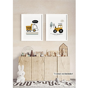 Construction Decor for Boys Room - 4 Car Posters for Boys Room Decor, 8x10 Unframed Construction Signs for Kids Wall Art, Toddler Room Decor for Boys Bedroom Decor, Playroom & Nursery Decor for Boys