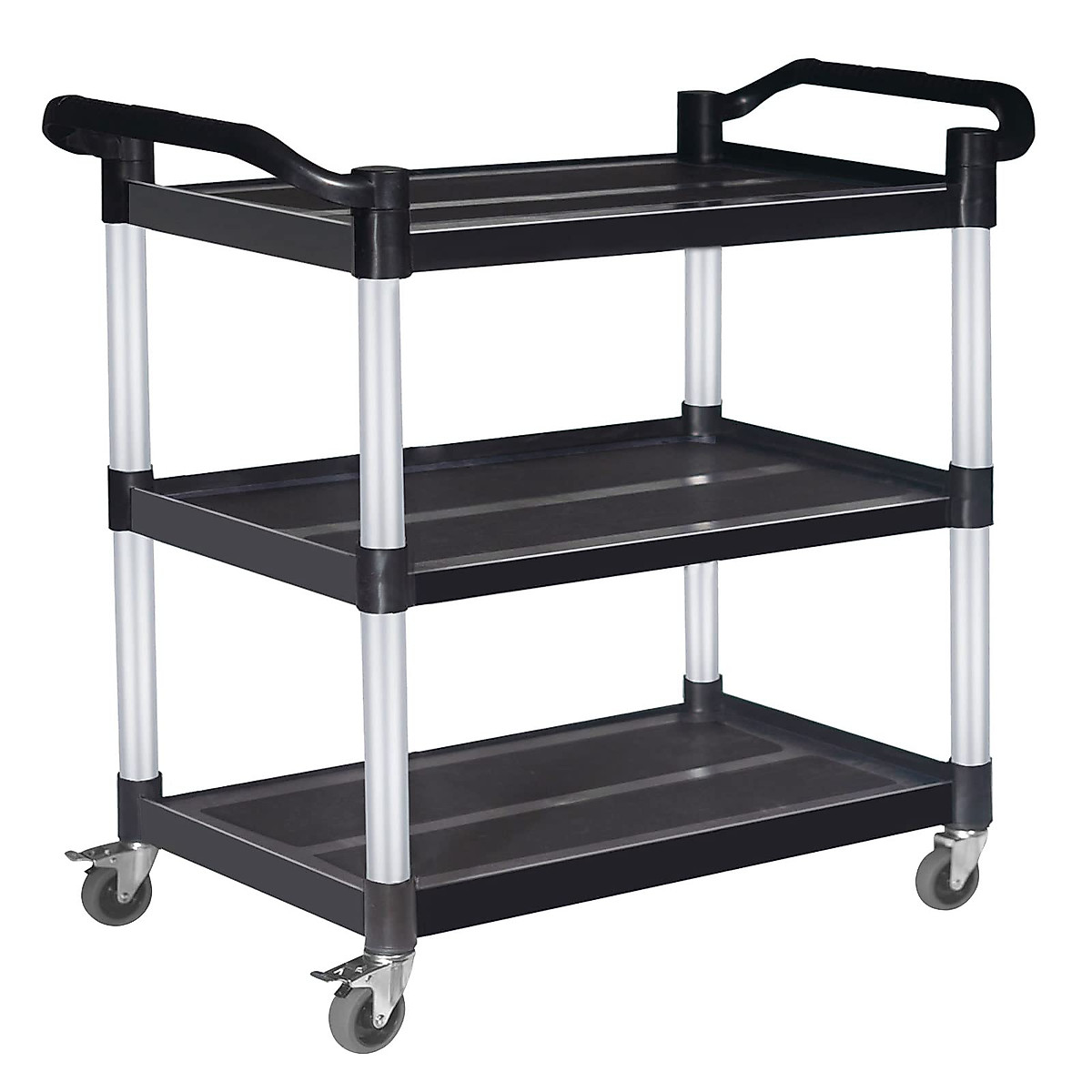 Abacad Plastic Utility Cart with Wheels Lockable, Heavy Duty Restaurant Cart, Service Cart for/Home/Office/Warehouse/Kitchen/Workshop,390 Lbs,2 Handles, Black.