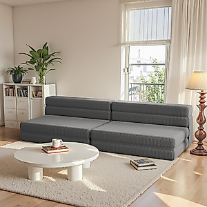 Furmax Folding Sofa Bed Chair, Fold Out Chair Bed, Twin Size Convertible Floor Sofa Foldable Mattress, Corduroy Sleeper Chair for Living Room Bedroom, Grey