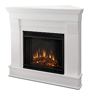 White Electric Corner Fireplace by - 40.94l X25.28w X 37.6h Modern Contemporary Glass Adjustable Thermostat Programmable