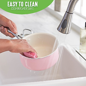 GreenLife Artisan Healthy Ceramic Nonstick, 1QT and 2QT Saucepan Pot Set with Lids, Stainless Steel Handle, Induction, PFAS-Free, Dishwasher Safe, Oven Safe, Pink