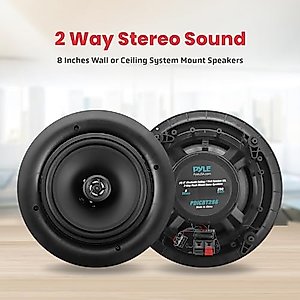 Pyle 8” 4 Bluetooth Flush Mount - In-wall In-ceiling 2-Way Speaker System Quick Connections Changeable Round/Square Grill Polypropylene Cone & Tweeter Stereo Sound 4 Ch Amplifier 250 Watt - PDICBT286