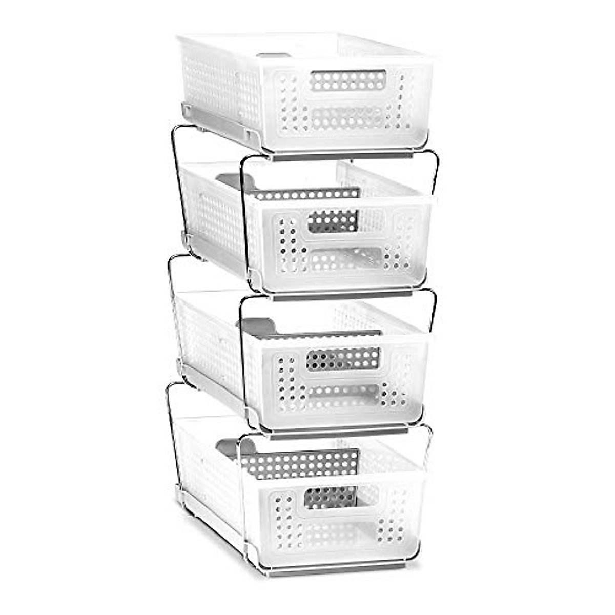 madesmart Stackable 2-Tier Organizer, Multi-Purpose Slide-Out Storage with Extra Set of Legs, Handles and Dividers for Home and Bath, BPA Free, Frost
