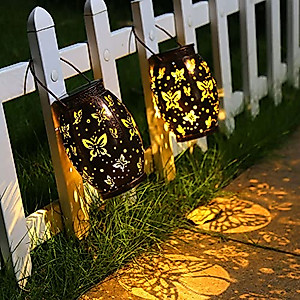 2 Pack Solar Lanterns Butterfly Hanging Solar Outdoor Lights Solar Powered Patio Lights Decorative for Garden Yard Table Women Gifts