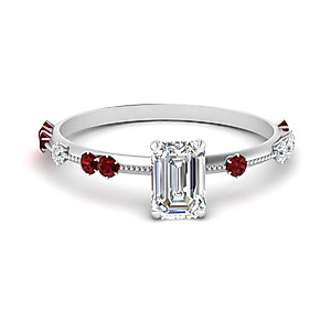 Gemsonclick Offbeat Vintage Thin Engagement Ring sterling silver Created Ruby Emerald shape Red color Vintage Engagement Rings prong Setting in Size 9 Handcraft Chakra Healing