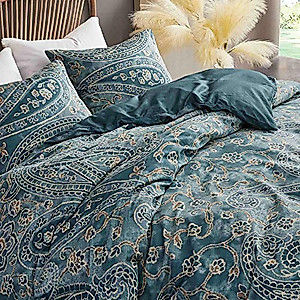 Inspire by Intelligent Design Reversible 100% Cotton Sateen Duvet - Breathable Comforter Cover, Modern All Season Bedding Set (Insert Excluded), Belcourt, Paisley Blue King/Cal King(104" x 90")