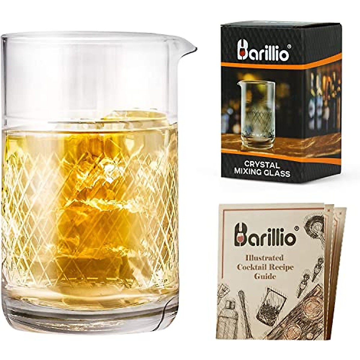 Barillio 20 Oz Crystal Cocktail Mixing Glass Set | Seamless Mixing Pitcher for Stirred Cocktail with Weighted Bottom | Old Fashioned Kit for Bartenders