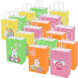 GonLei 16Piece Easter Gift Bag,Bulk Easter Gift Bags Small Size, Easter Paper Bag For Kids Egg Hunting Game Party Gift Wrapping,Easter Basket 4 Styles,Easter Party Supplies
