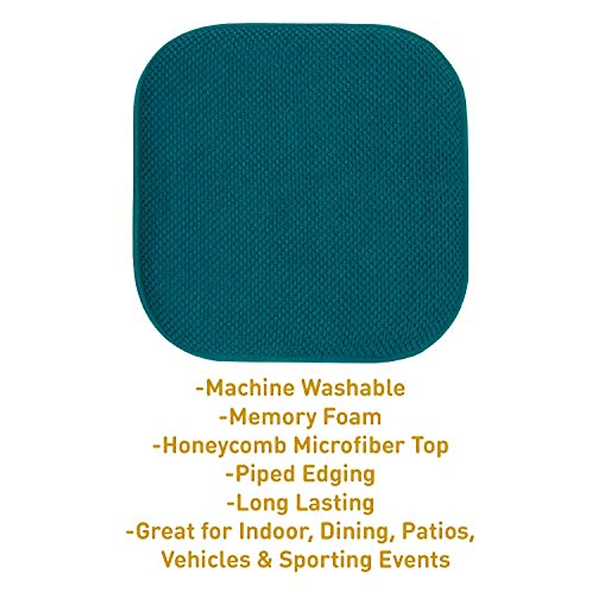 Sweet Home Collection Chair Cushion Memory Foam Pads Honeycomb Pattern Slip Non Skid Rubber Back Rounded Square 16" x 16" Seat Cover, 4 Pack, Peacock Blue