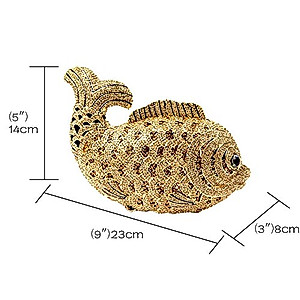 momo mo Women Evening-Bag Chain Rhinestone Ladies Clutch-Purse Wedding Luxury Handbag Fish Gold
