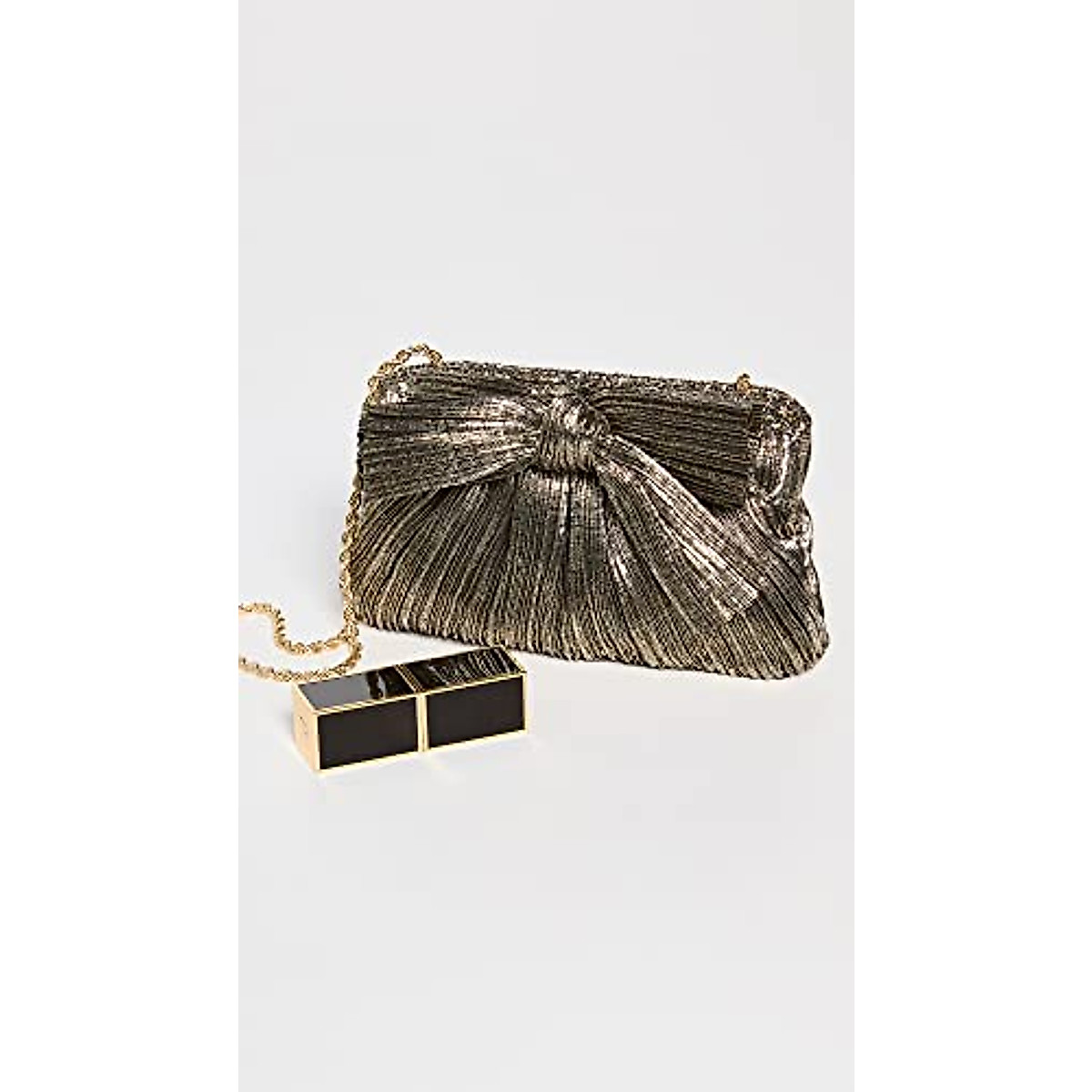 Loeffler Randall Women's Mini Pleated Frame Clutch with Bow, Gold, One Size