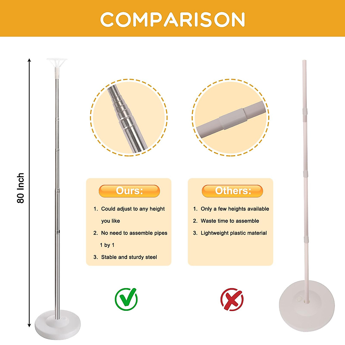 RUBFAC Balloon Column Stand Kit, Set of 2, 6.6ft Height Adjustable Balloon Column Kit, Metal Telescopic Pillar Balloon Stand, Birthday Party, Graduation, Wedding Christmas Decorations