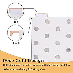 Y YOMA 12 Pack Rose Gold Hanging File Folders Letter Size Decorative File Folder Cute Pretty Hanging Folder Organizer for Filing Cabinet Office Home with 1/5-Cut Adjustable Tabs, 3 Gold Foil Design
