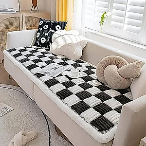 Funny Fuzzy Couch Cover, Funnyfuzzy Cream-Coloured Large Plaid Square Pet Mat Bed Couch Cover, Dog Blankets for Large Dogs, Garden Chic Cotton Protective Couch Cover for Floor Dogs Cats(Size:50*50cm（1