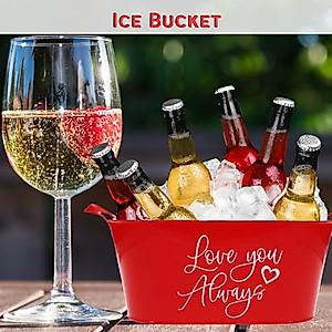 Ja'Cor Love You Always Red Plastic Oval Buckets with Handles, Wedding Valentines Day Gifts Gift Baskets Organizer Storage Containers Ice Bucket Party Holiday Decorations with 1-Pc Ja'Cor Spatula