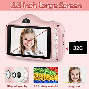QSYY Children's Camera 40MP Digital 3.5 Inch Large Screen 1080P Video with 32GB SD Card 3-10 Year Old Camera Gift (Pink)