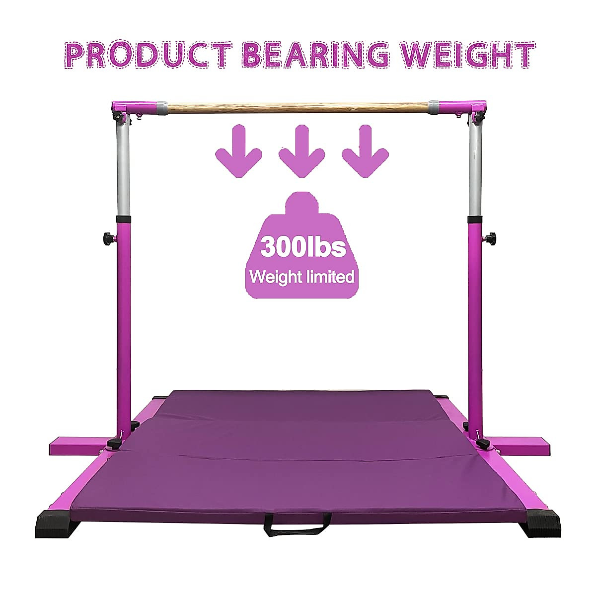 GLANT Gymnastic Kip Bar,Horizontal Bar for Kids Girls Junior,3' to 5' Adjustable Height,Home Gym Equipment,Ideal for Indoor and Home Training,1-4 Levels,300lbs Weight Capacity (Purple MAT)