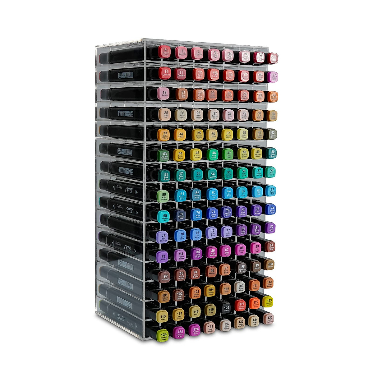 SANFURNEY 120-Slot Acrylic Craft Marker Organizer, Clear Art Supplies Storage Rack for Marker Pen, Pencil and Pen Holder for Desk, Desktop Art Organization Rack
