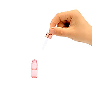 Furnido 35 Pack,1/6 oz(5ml) Pink Essential Oils Dropper Bottle,Empty Glass Sample Vials with Glass Tube,Rose-Golden Caps For Travel,Perfume Aromatherapy Liquid Container-Dropper&Funnel Included