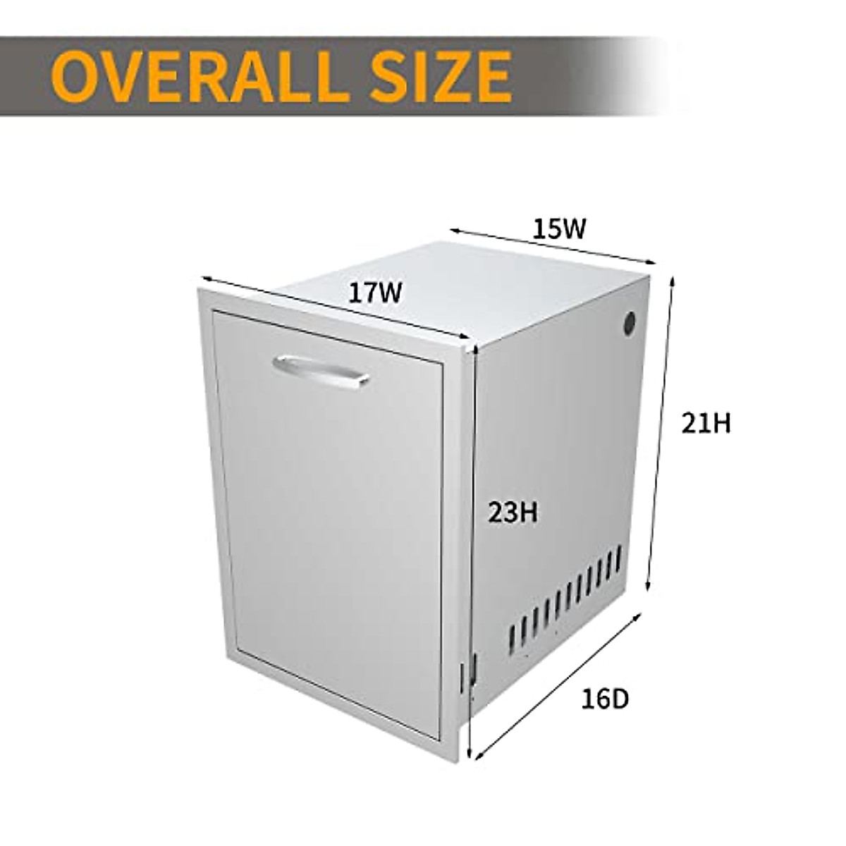 KODOM Built-in Single Trash Drawer 17" W x 23" H x 16" D Pull-Out Tray Outdoor Kitchen Stainless Steel Trash Drawer with Handle Storage Trash Bins or Propane Tank for BBQ Island Grill Station