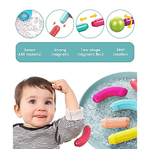 ROPECUBE 64 PCS Magnetic Balls and Rods Building Sticks Blocks Set, Children's Magnetic Building Blocks, 3D Magnetic Building Puzzle Toys. STEM Montessori Preschool Toys for Boys & Girls 3+