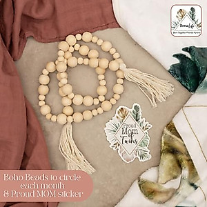 NovaaLife Twins Monthly Milestone Blanket with Boho Beads Frame & Proud Mom's Sticker - Unisex Twins Babies Essentials - 40 x 60 Large Flannel Blanket, Photography Backdrop Photo Prop for Boy & Girl