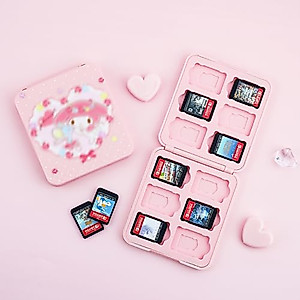 RHOTALL Pink Game Case for Nintendo Switch and Switch OLED, Cute Bunny Storage Card Box with 12 Game Cards Cartridge and 12 SD Cards Slots, Portable Switch Games Holder with Magnetic Design