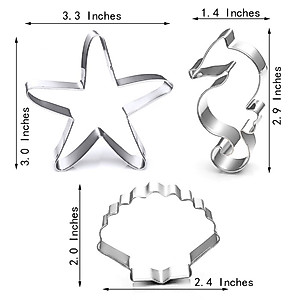 Winrase® Set of 3 DIY Stainless Steel Starfish Hippocampus Shell Shape Cookie Cutter Fondant Cutter