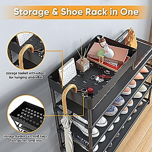 GNQJDC 4-Tier Shoe Rack Metal Shoe Organizer with 4 Fabric Shelves and Top Storage Basket Sturdy Durable Shoe Shelf for Closet Entryway Balcony Bedroom