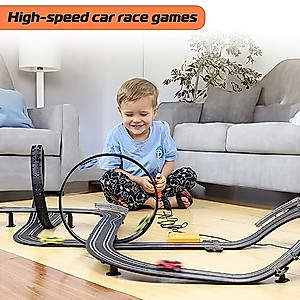 Car Toys for 3 Year Old Slot Car Race Track Toys with 4pcs Speed Cars & 22FT Dual Racing Game Lap Overpass Track - Battery or Electric Race Car Track for Boys Girls Age 4-12