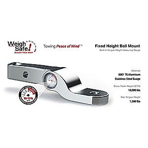 Weigh Safe Fixed Height Ball Mount WSFH2-2-01, 2" Drop & 2" Receiver, 10,000lbs GTW, 1,500lbs Tongue Weight - Built-in Tongue Weight Gauge & Includes 2" Stainless Steel Tow Ball