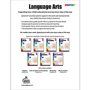 Spectrum Grade 7 Language Arts Workbooks, Ages 12 to 13, Language Arts Grade 7, Vocabulary, Sentence Types, Parts of Speech, Writing Practice, and Grammar Workbook - 160 Pages