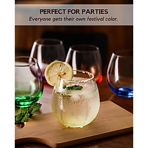 ColoVie 15 oz Stemless Wine Glasses Set of 6, Large Colored Wine Glasses, Short Wine Glass Set for Red Wine, White Wine, No Stem Margarita Glasses