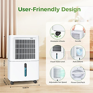 WATTSMART 2,500 Sq Ft Home Dehumidifier with Drain Hose, 55 OZ Water Tank, 24 Hr Timer, 50 Pints High Efficiency Compressor for Basements, Bedrooms, Bathrooms and Laundry Rooms