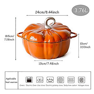 QQXX 4QT Pumpkin Cocotte,Pumpkin Cast Iron Dutch Oven,3.7l Pumpkin Pot Casserole with Lid and Handles,Non-Stick Stew Pot Soup Pot Halloween Cooking Pot for Soup Porridge Stew Gift