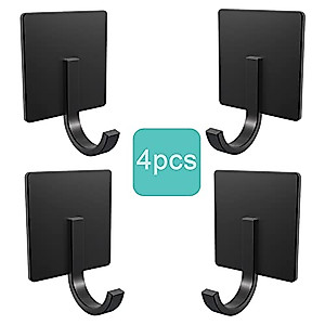 BARONAGE 8 Pack Adhesive Hooks, Towel Hook for Hanging Heavy Duty Waterproof Stainless Steel Robe Coat Hooks Black Wall-Hooks Stick on Bathroom Kitchen Home Door Bedroom