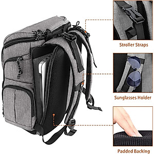 Mancro Diaper Bag Backpack, Multifunctional Travel Dad Diaper Bag with Insulated Pockets, Large Capacity Baby Diaper Backpack for Men and Women with Laptop Pocket and Stroller Straps, Grey